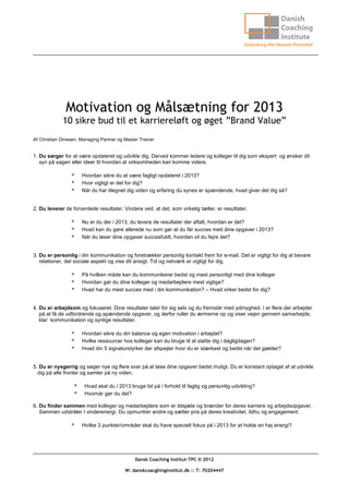 Dansk Coaching Institut - Karrierestrategi - Motivation og målsætning for 2013 | PDF