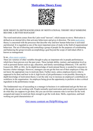 Motivation Theories Essays | PDF