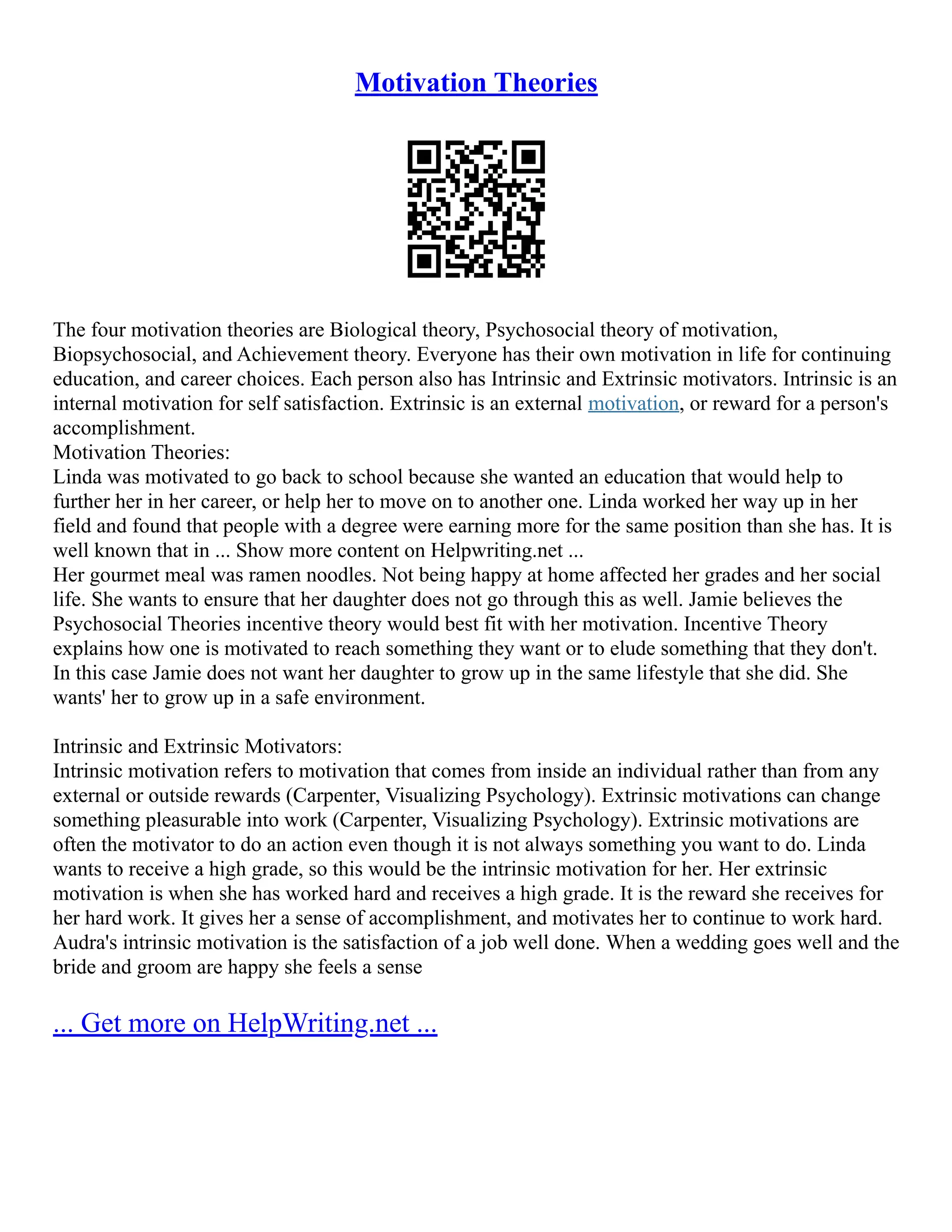 Motivation Theories Of Motivation And Motivation Essay | PDF