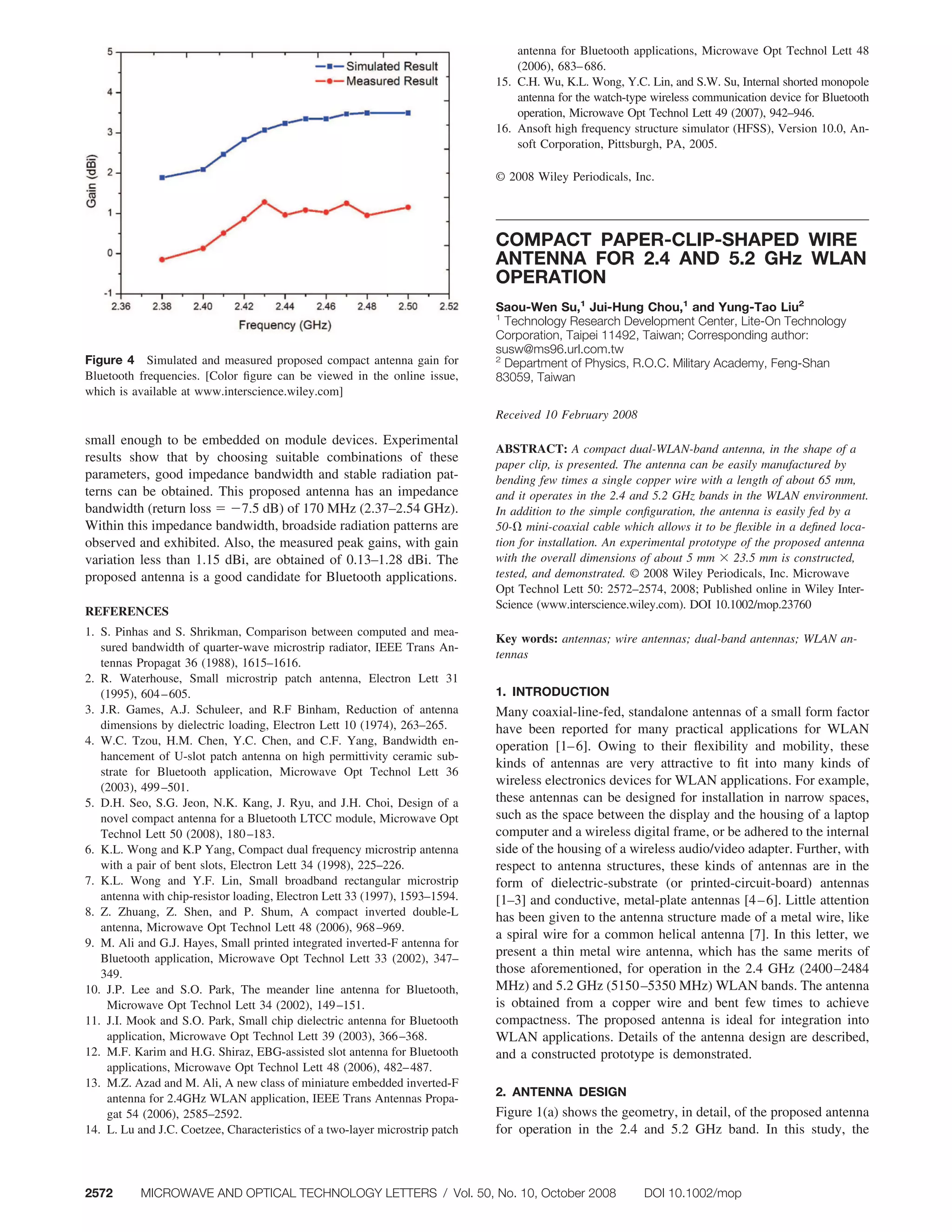Compact Paper-Clip-Shaped Wire Antenna for 2.4 and 5.2 GHz WLAN ...