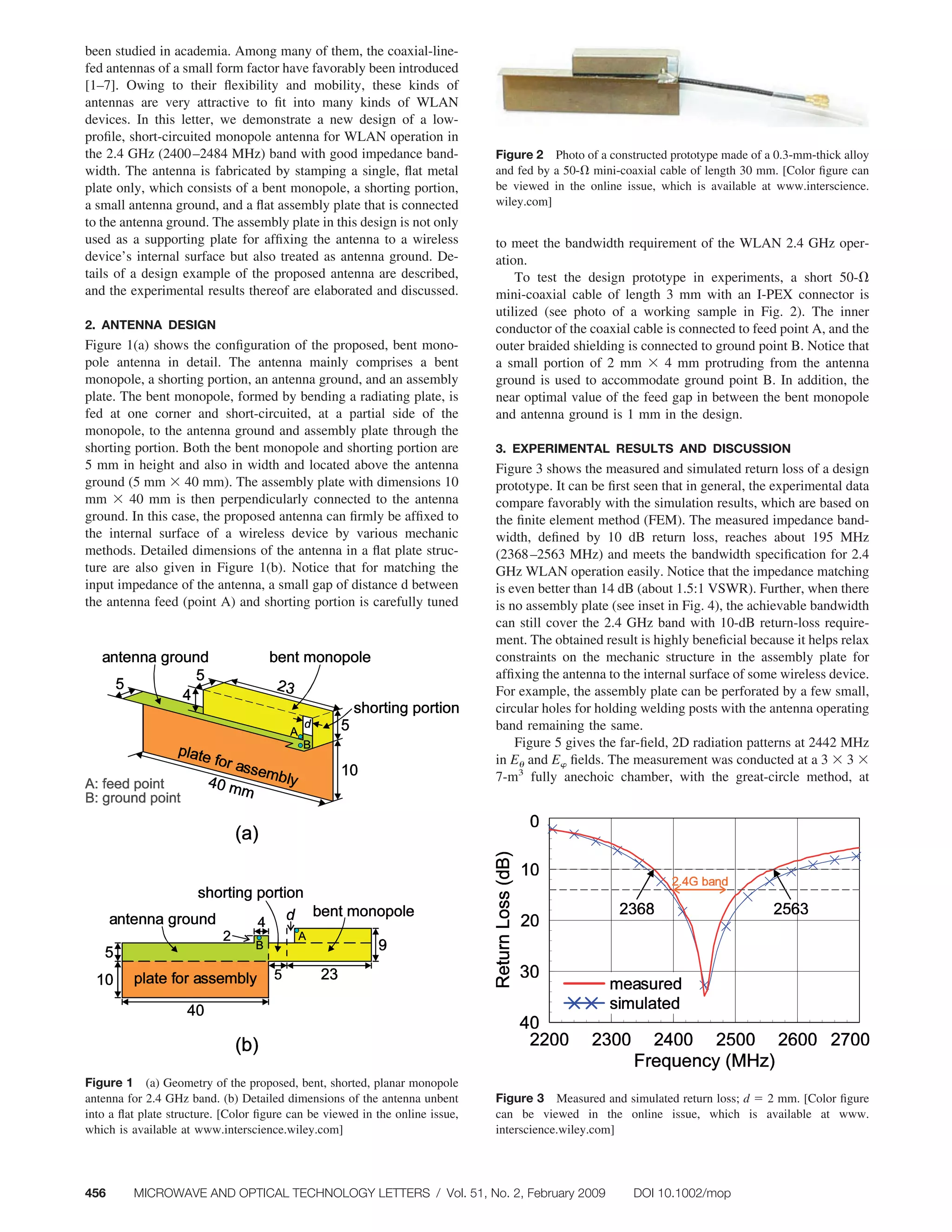 A Bent, Shorted, Planar Monopole Antenna for 2.4 GHz WLAN Applications | PDF