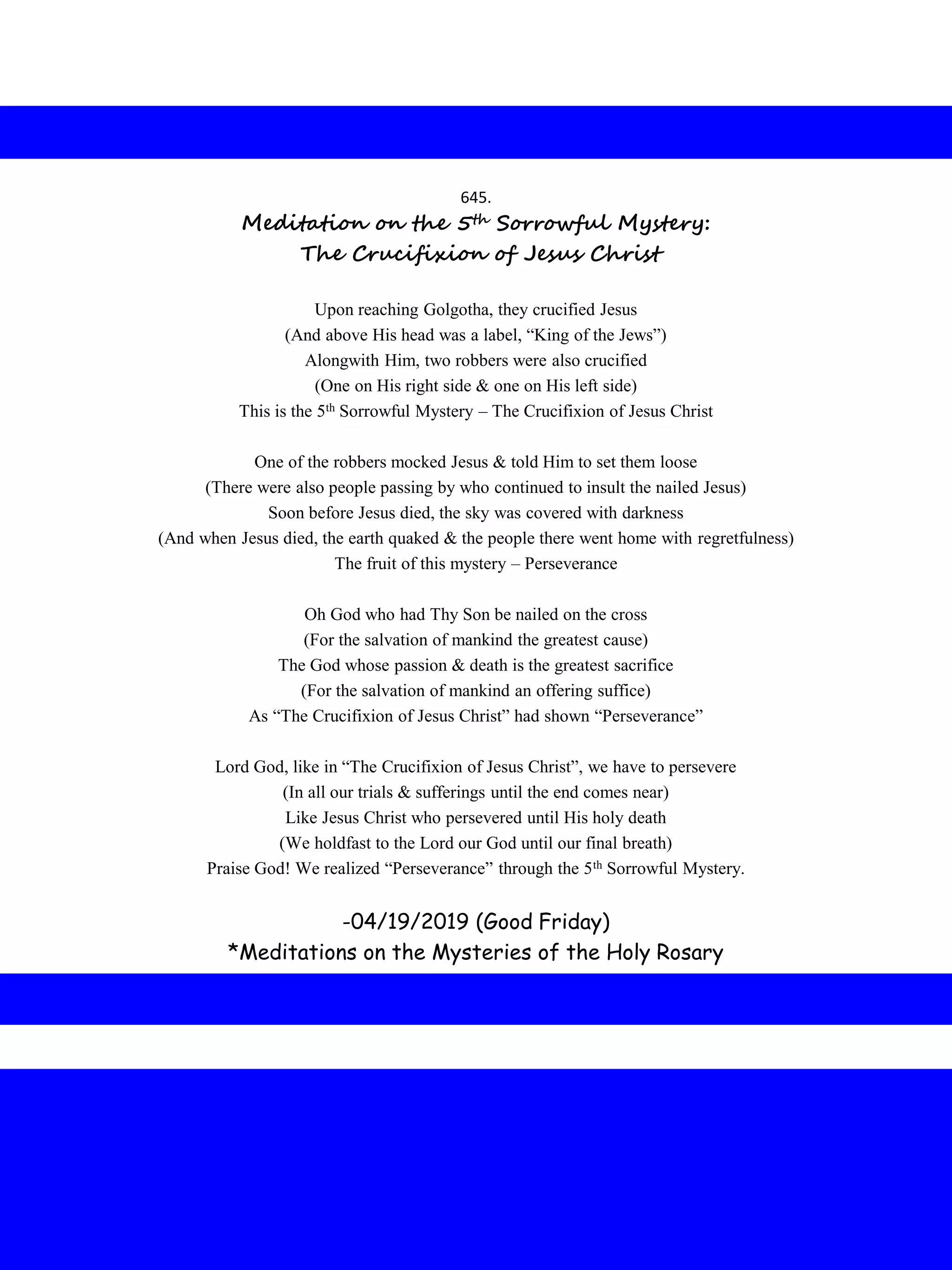 Sorrowful Mysteries (Holy Rosary) | PDF