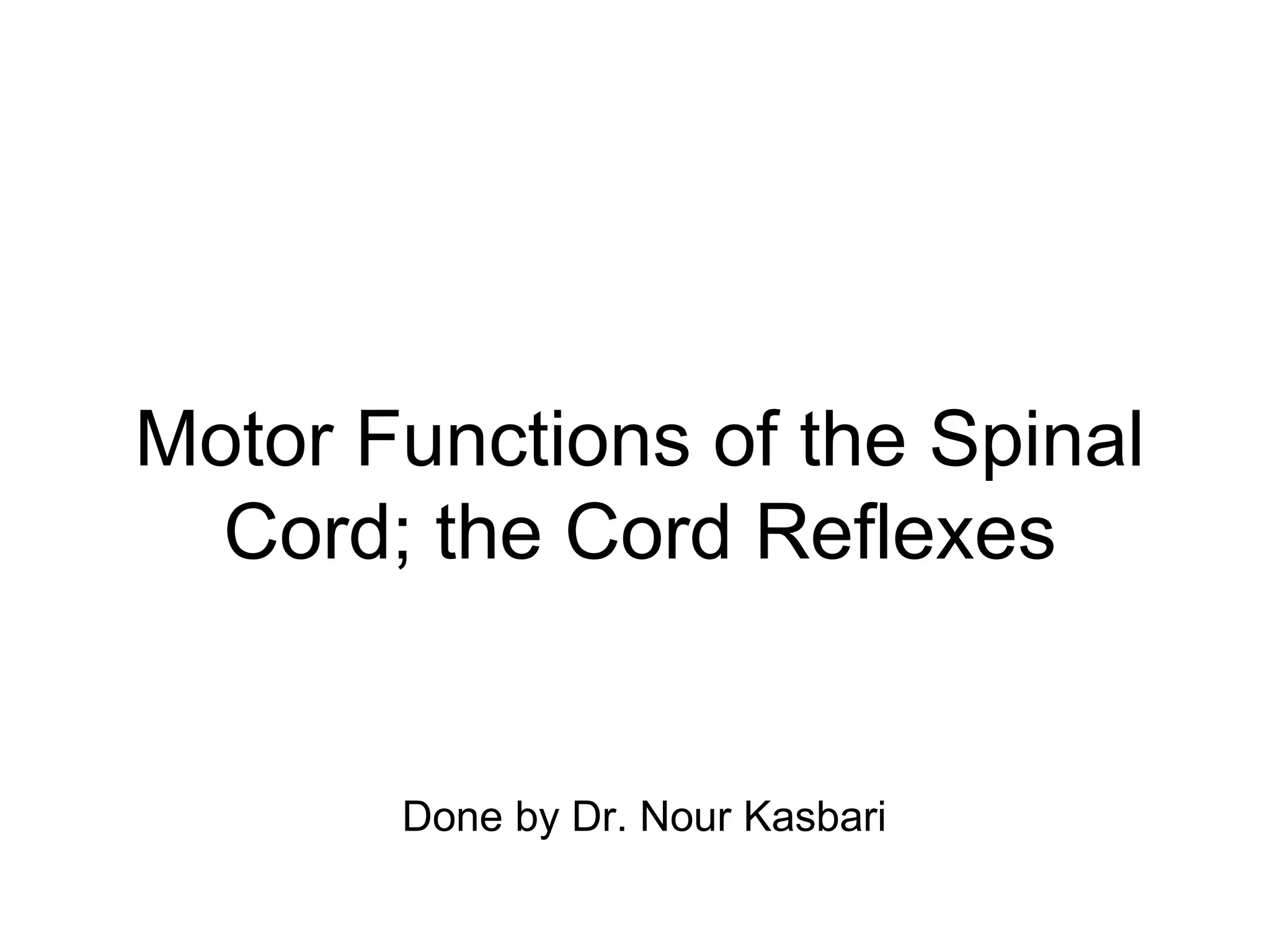 General Physiology - Motor Functions of the Spinal Cord; the Cord ...