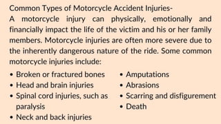 Motorcycle Crash Injuries and Reasons | PPTX