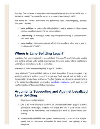 Motorcycle Lane Splitting in Virginia | PDF