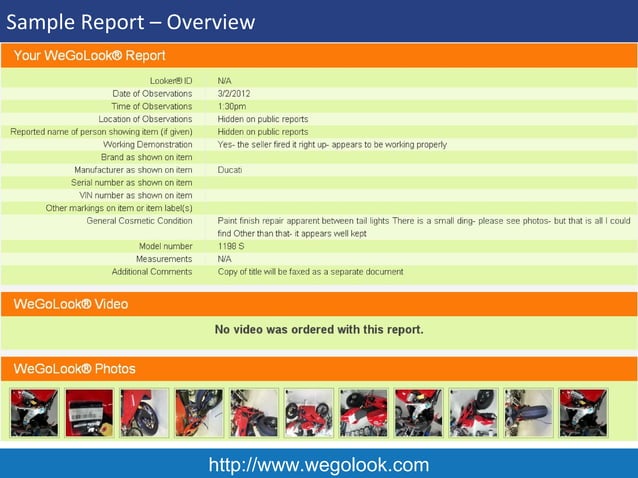 Onsite Motorcycle Inspection and Verification - Sample Report | PPT