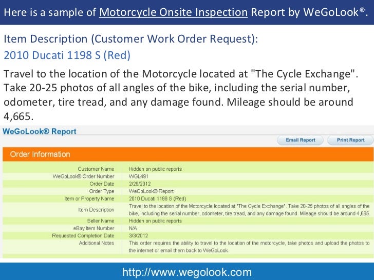 Onsite Motorcycle Inspection and Verification - Sample Report