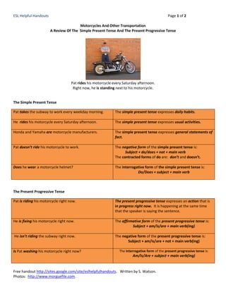 ESL Helpful Handouts-Motorcycles And Other Transportation | PDF