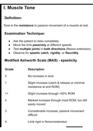 Motor Examination of humans (Tone,MAS scale , types ) | PDF