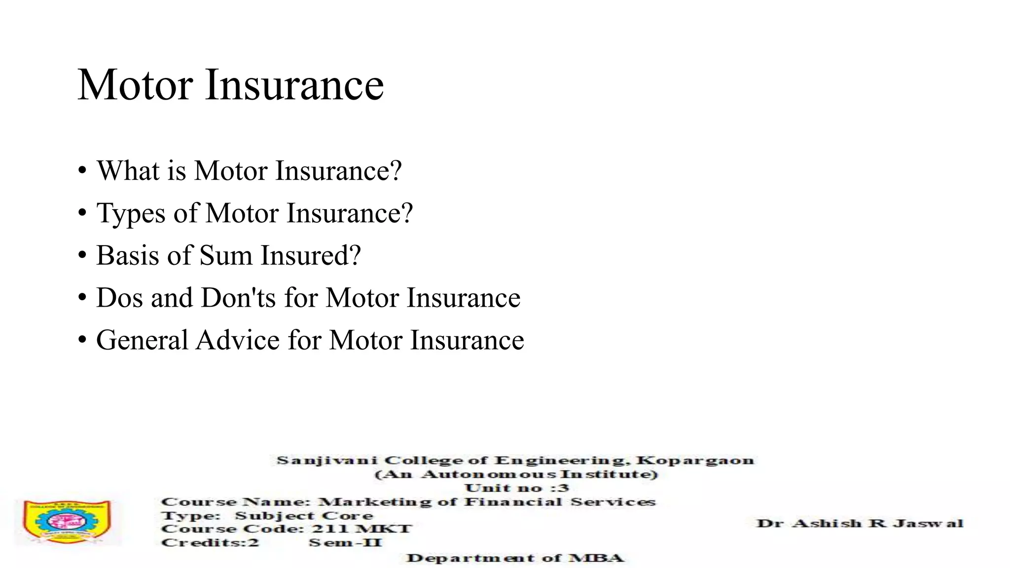 Motor Insurance | PPTX
