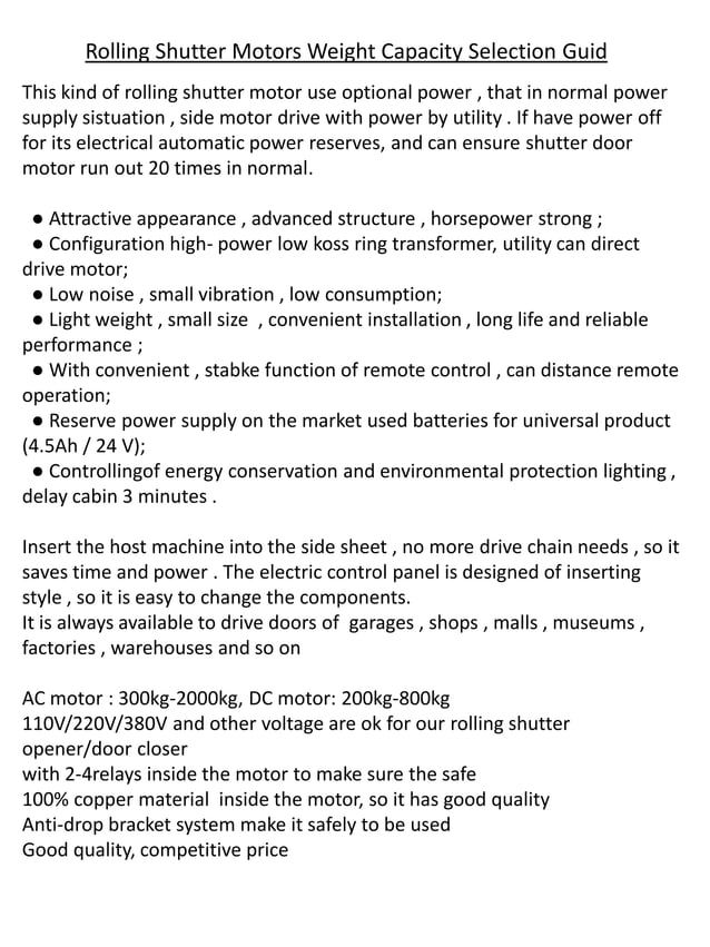 Motorised rolling shutter | PDF