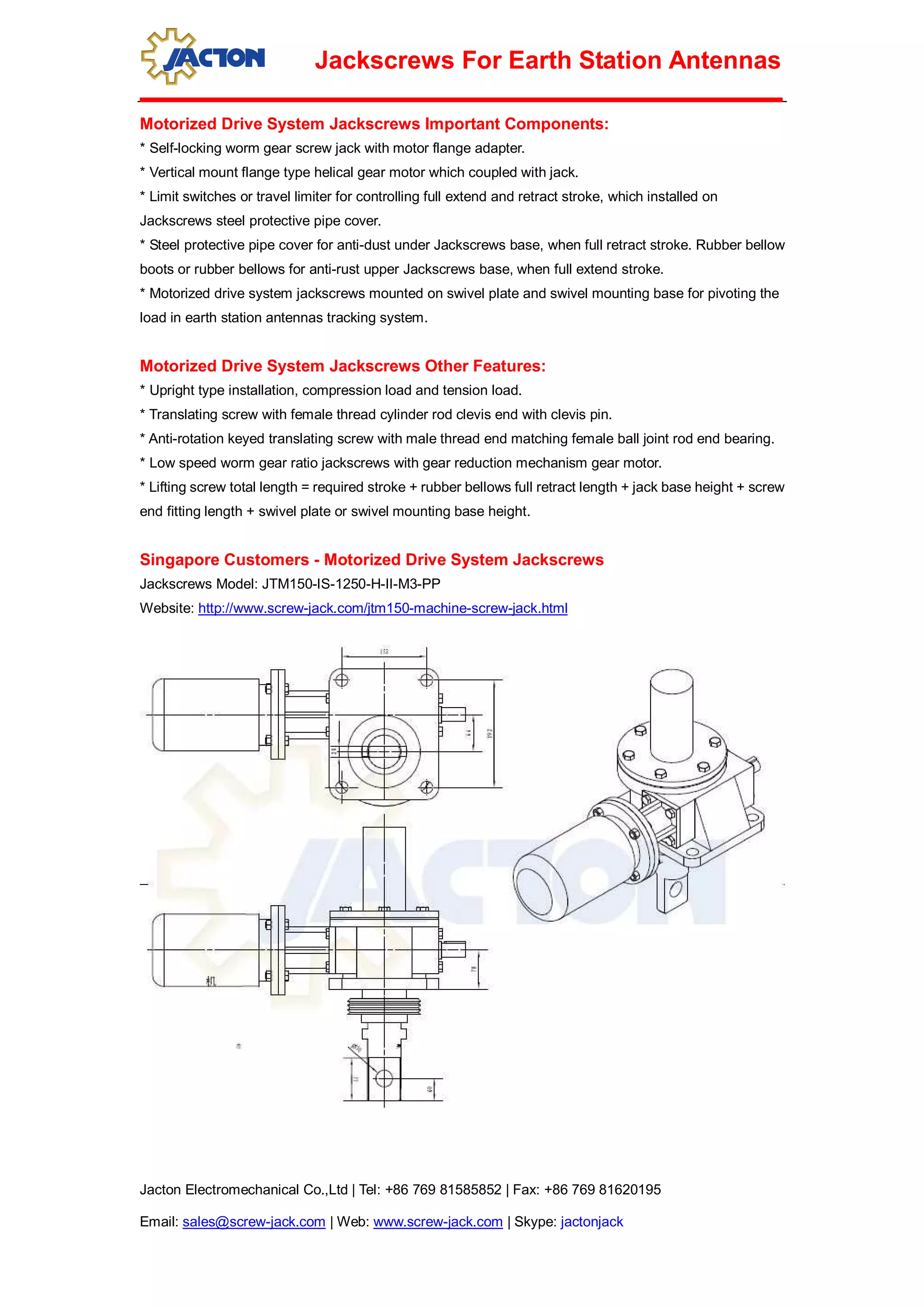 Motorized drive system jackscrews, elevation jackscrew, gear drive ...