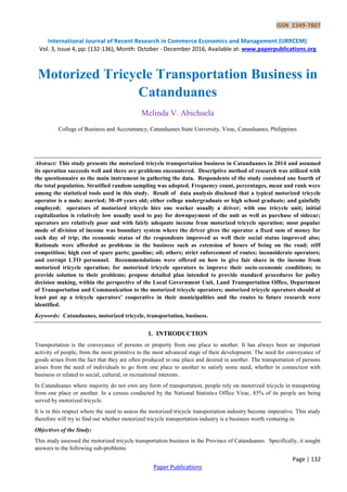 Motorized Tricycle Transportation Business in Catanduanes | PDF