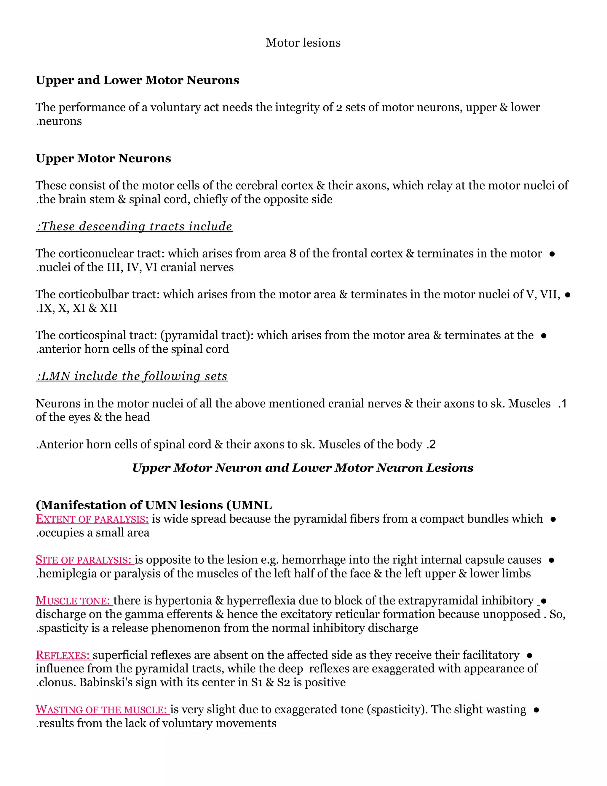 Motor lesions : Neuroanatomy | DOC