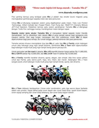 Motor matic injeksi irit harga murah – Yamaha Mio J | PDF