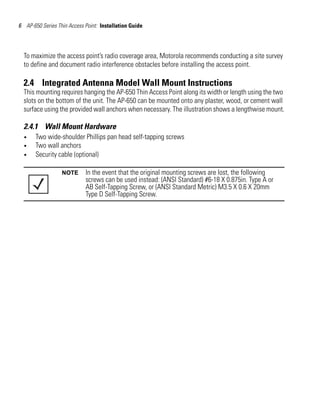 Motorola ap650 access point installation guide (part no. 72 e 131207-01 ...