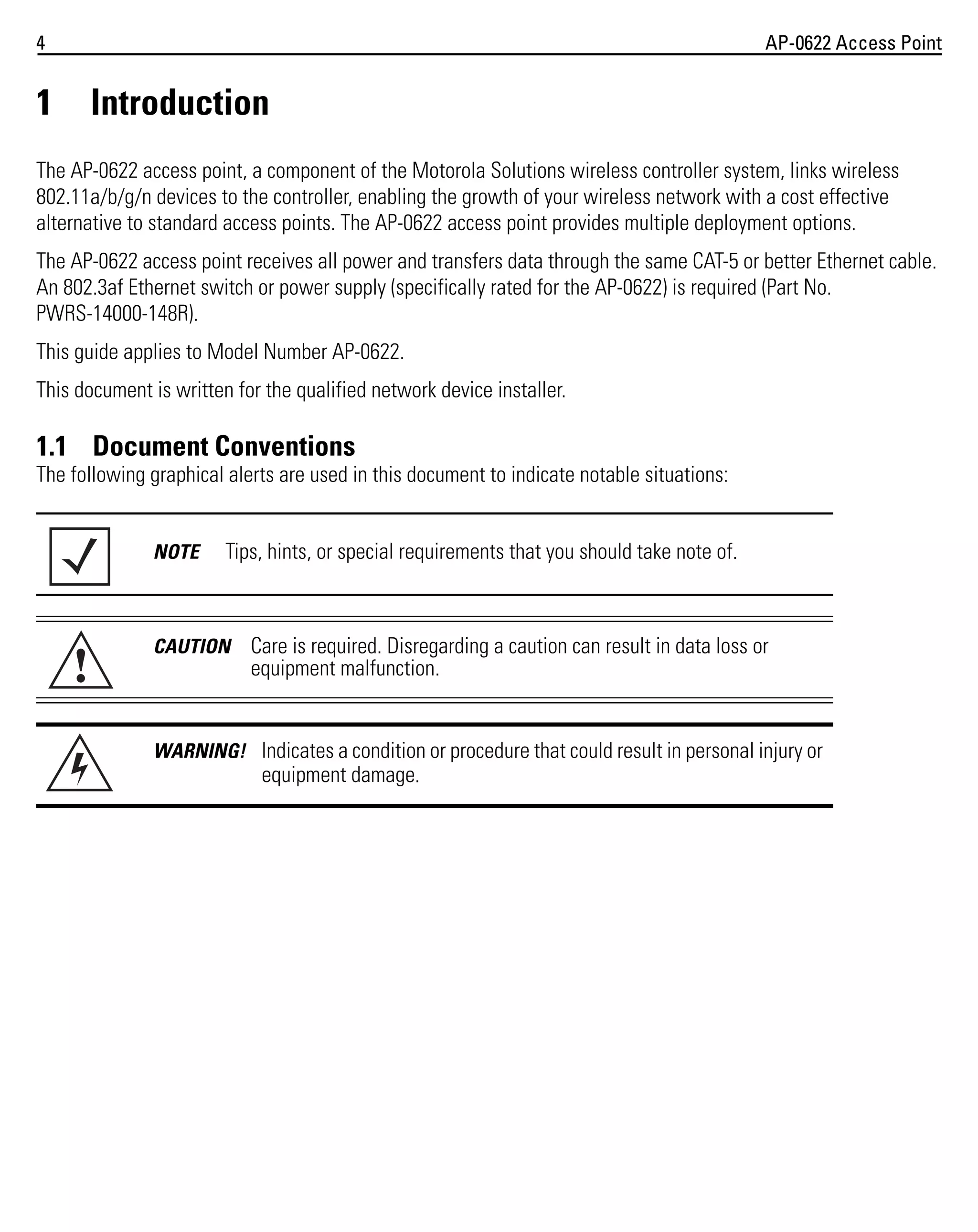 Motorola solutions ap622 access point installation guide (part no. 72 e 157808-01 rev. a ...