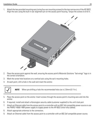 Motorola solutions ap622 access point installation guide (part no. 72 e 157808-01 rev. a ...