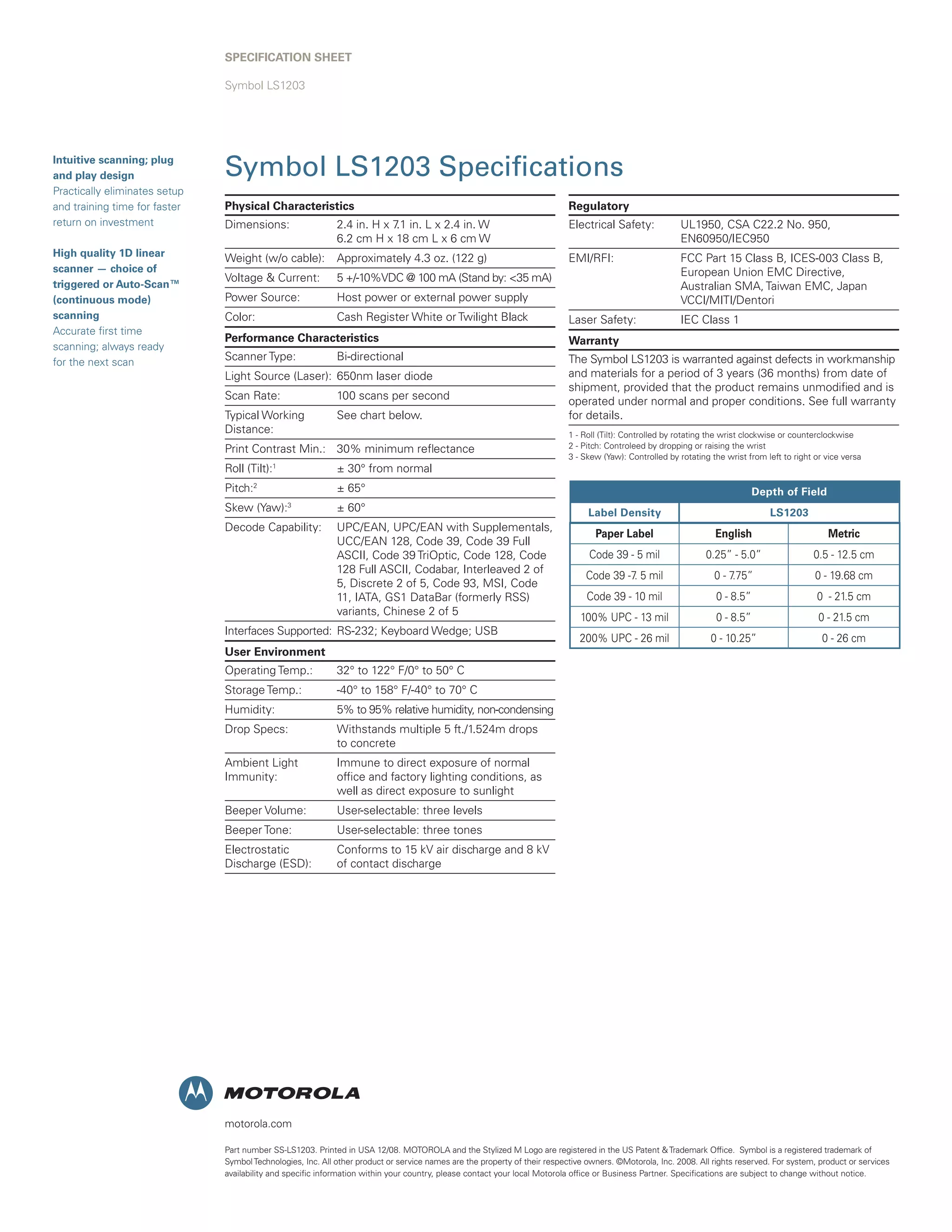 Motorola symbol ls1203 barcode scanner - www.trridevlabelss.com