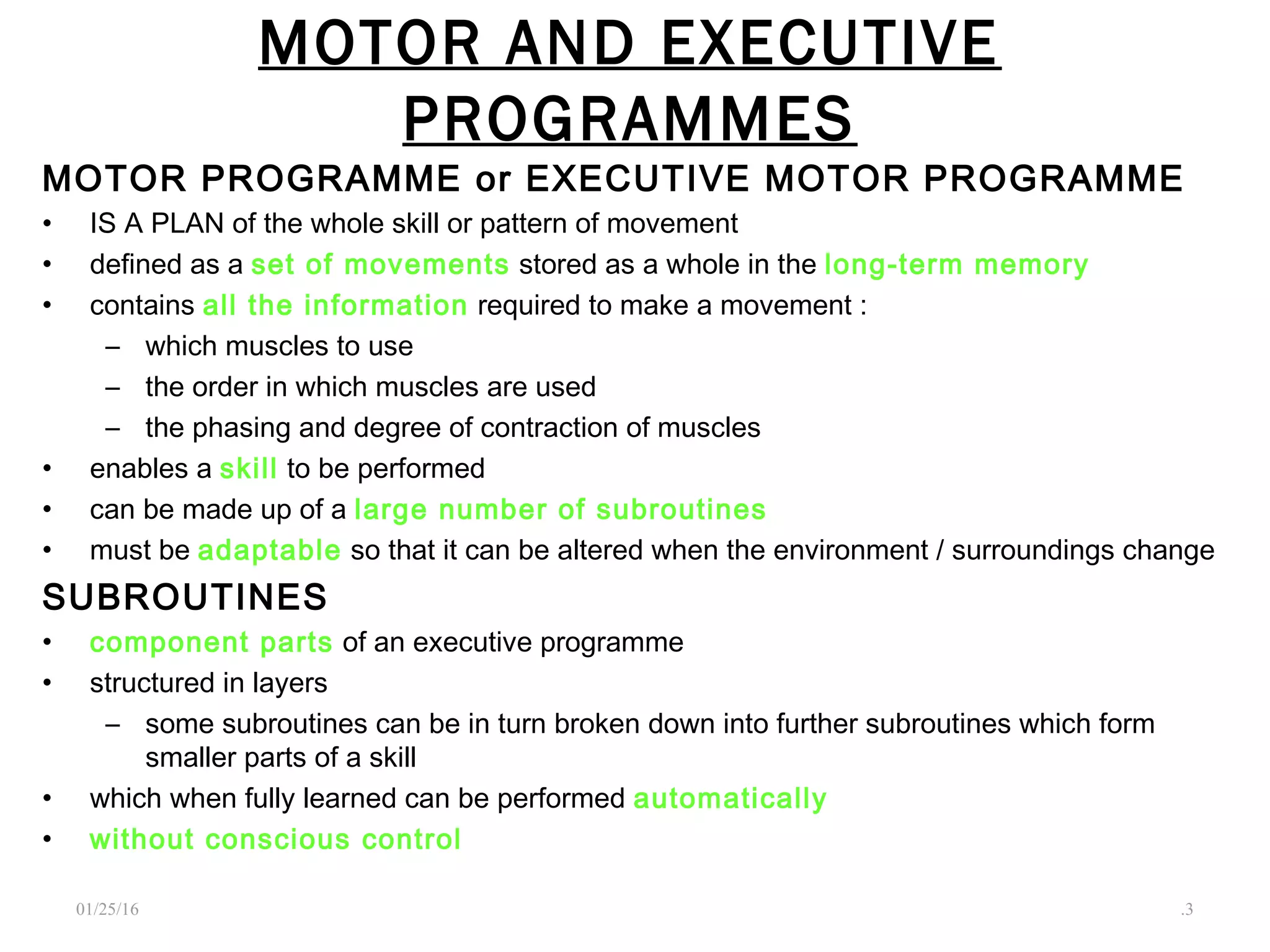 Motor programmes | PPT