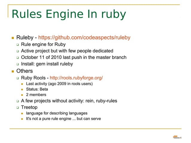 Rules Engine - java(Drools) & ruby(ruleby) | PPT