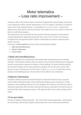 Motor telematics - loss ratio improvement | PDF