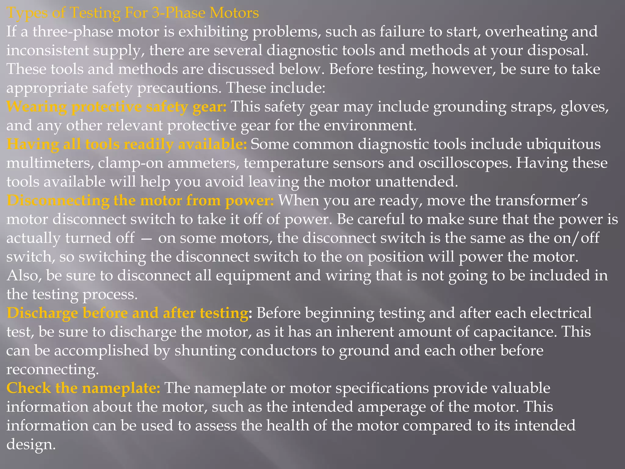 Motor testing procedure by javid iqbal sodagar | PDF