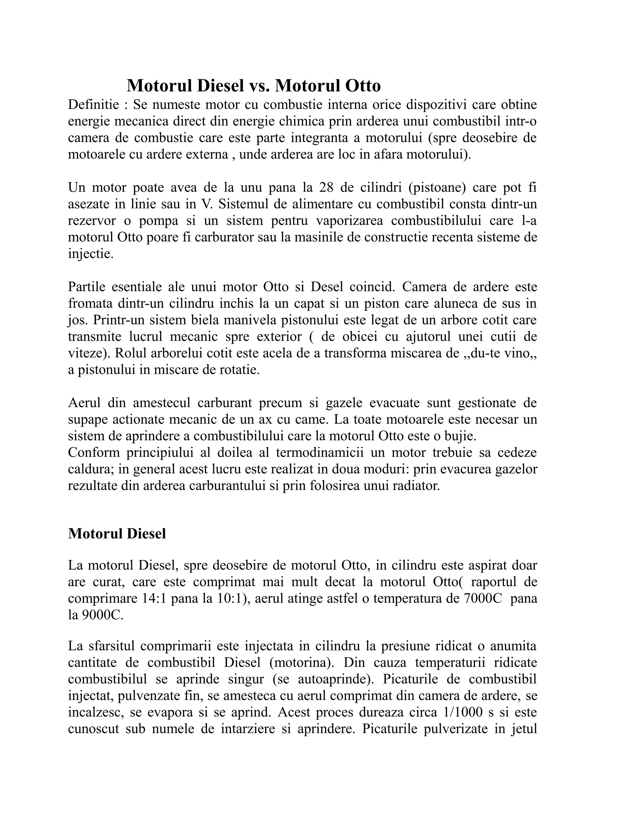 Motorul otto si motorul diesel | DOC