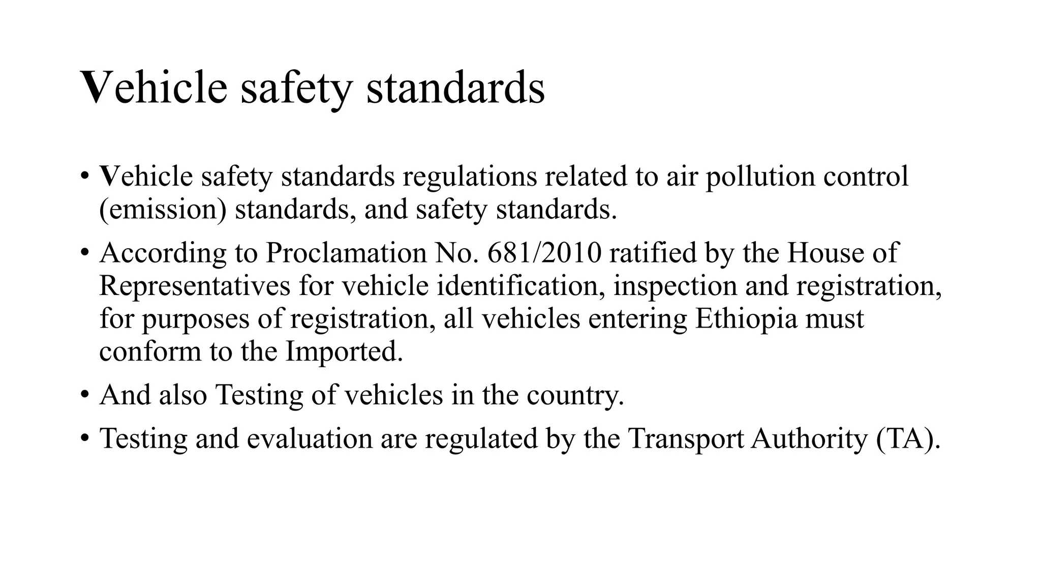 Motor vehicle regulation in ethiopia | PPTX