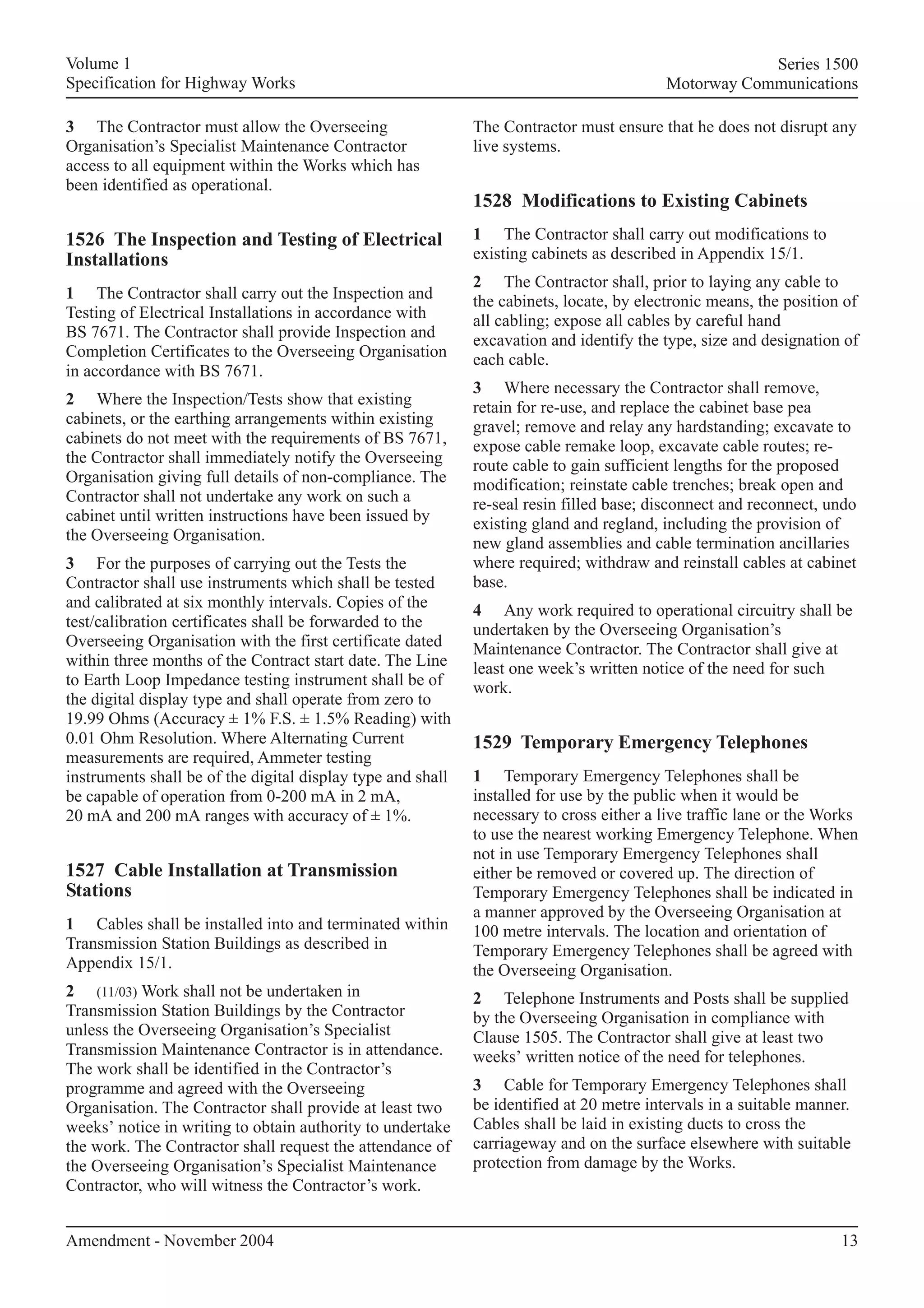 Motorway Communications - Series 1500 - Highway Works Specification | PDF
