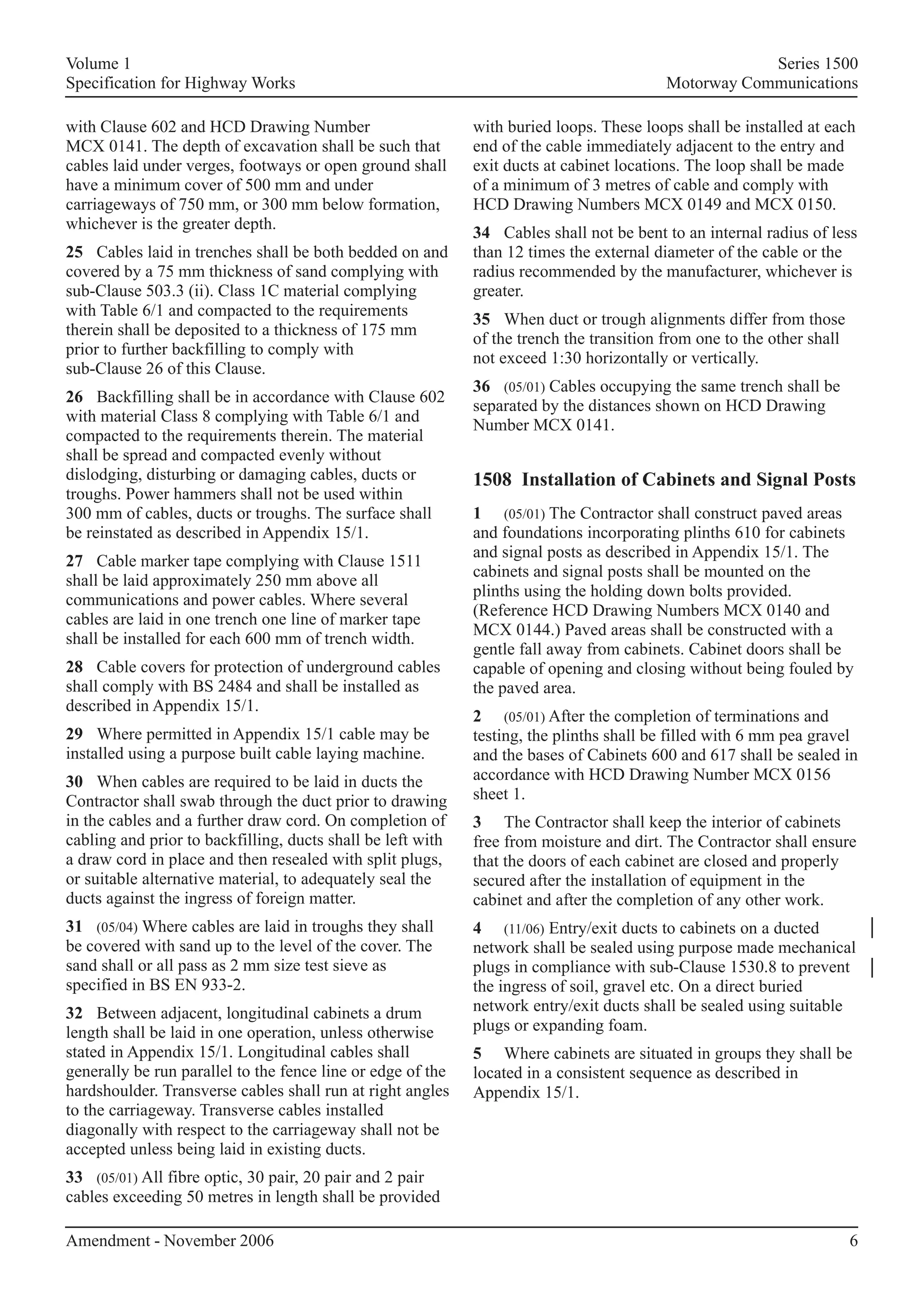 Motorway Communications - Series 1500 - Highway Works Specification | PDF