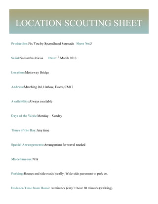 Motorway Location Scout Form | DOCX