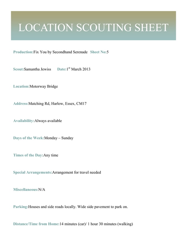 Motorway Location Scout Form | DOCX