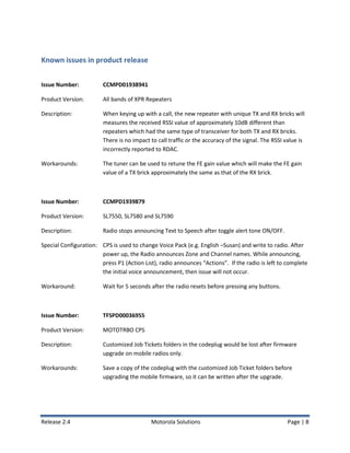 Motorola MotoTRBO Firmware 2.4 Release Notes (November 2014) | PDF