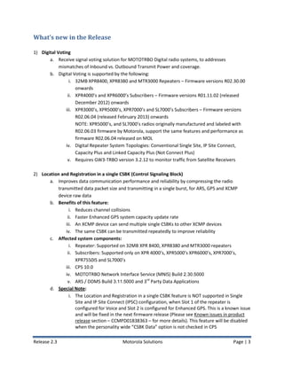 Motorola MotoTRBO Firmware 2.3 Release Notes (November 2013) | PDF