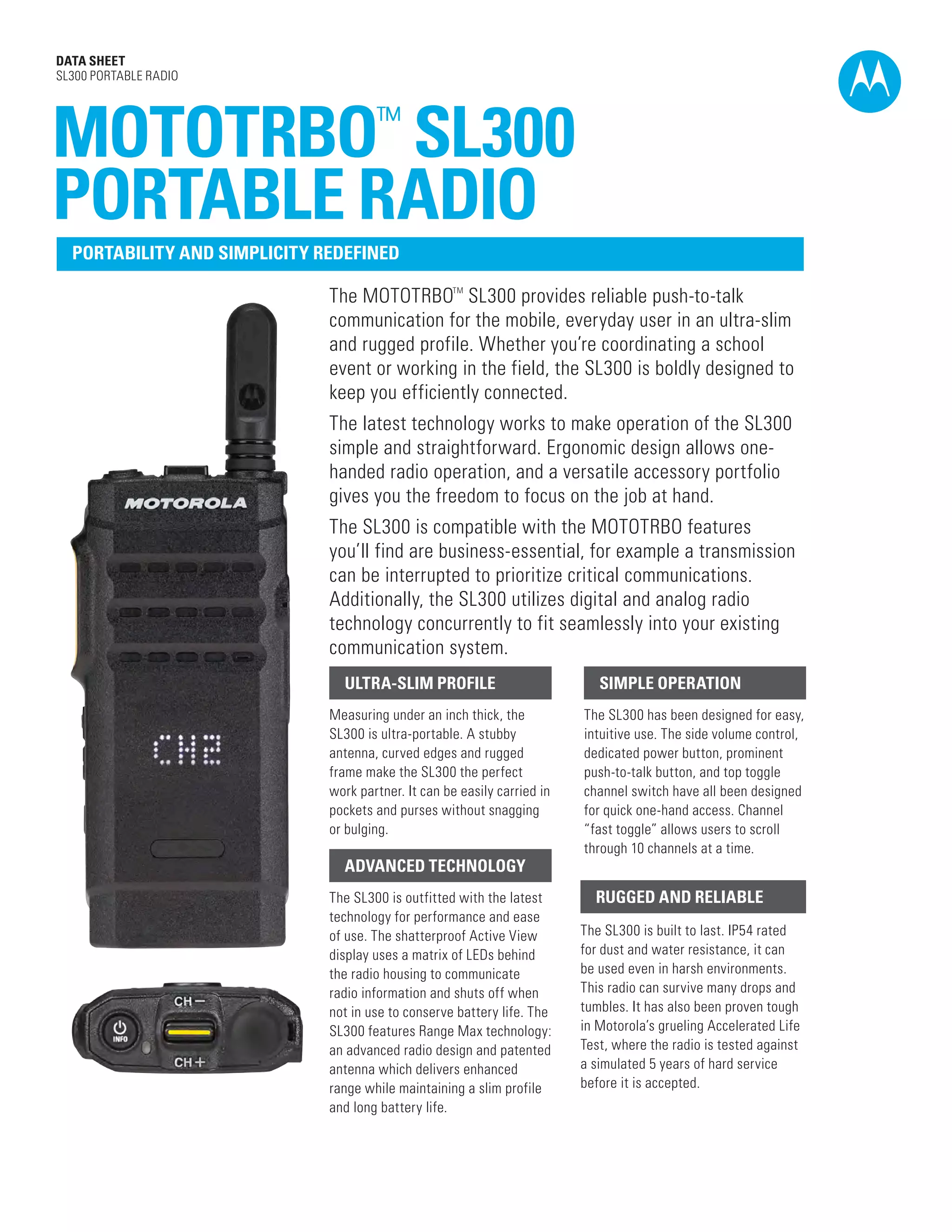 Motorola MotoTRBO SL300 Data Sheet | PDF