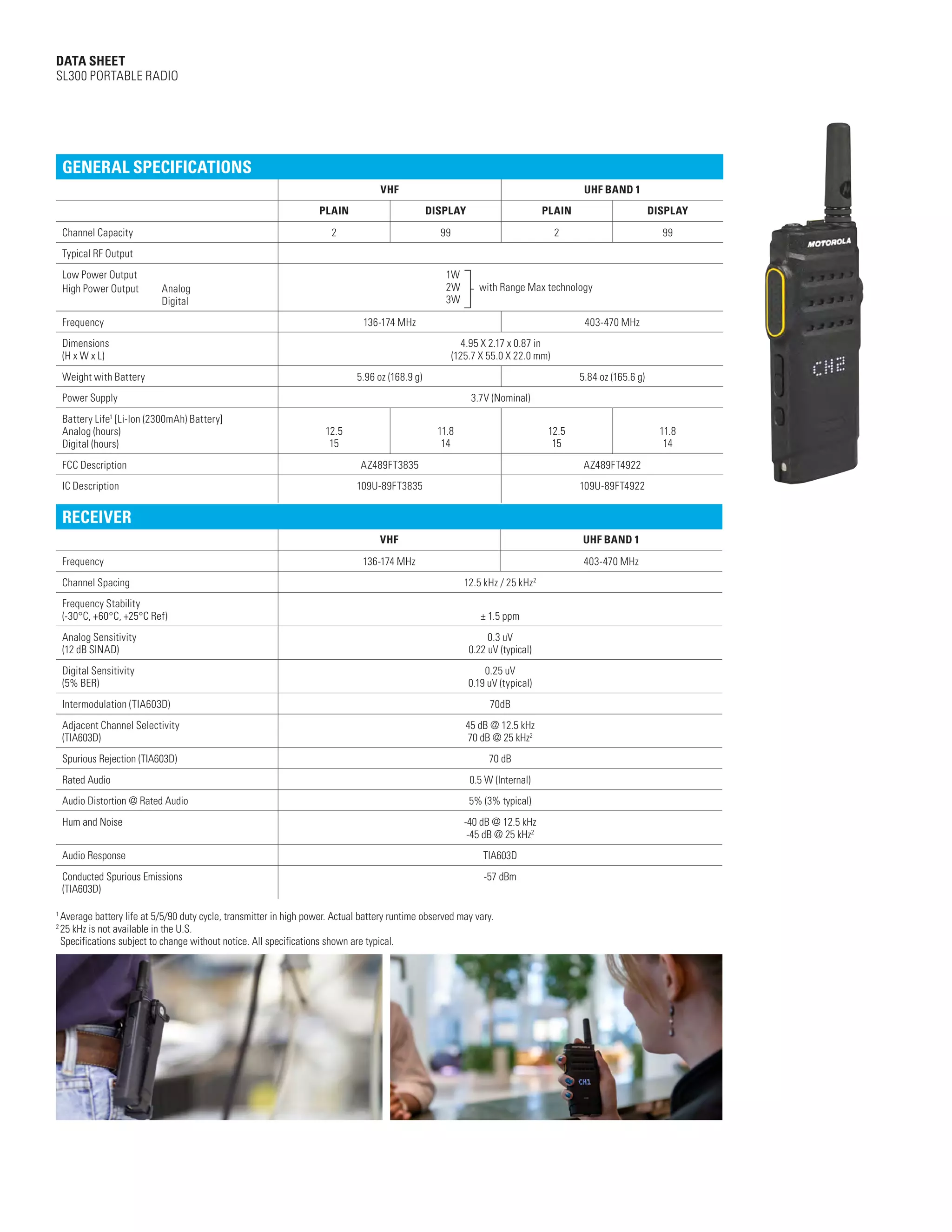 Motorola MotoTRBO SL300 Data Sheet | PDF