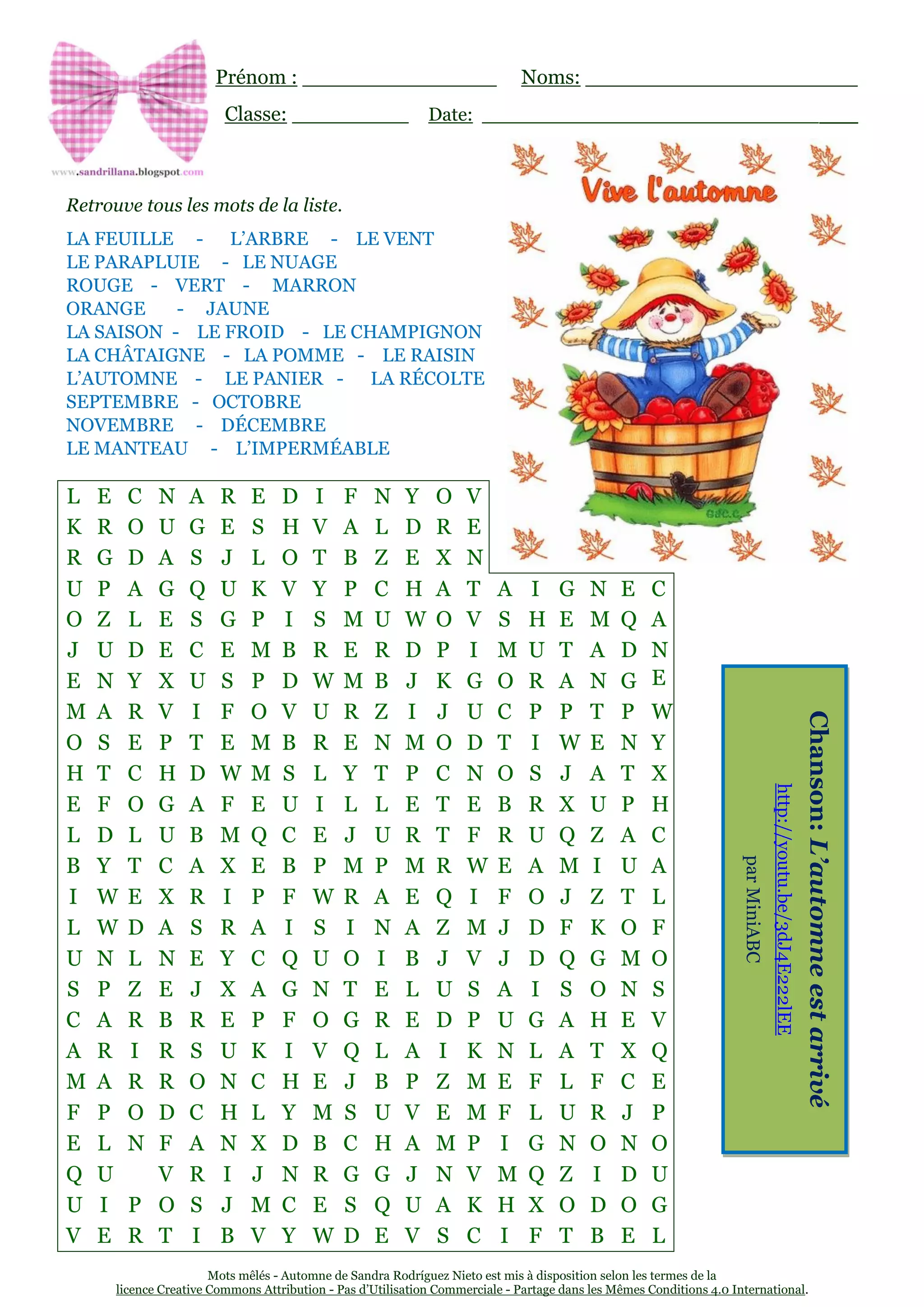 Mots mêlés - Automne | PDF