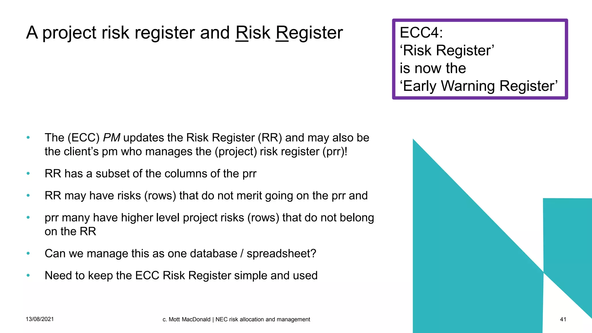 NEC Contracts - The Risk Register/Early Warning Register and risk ...