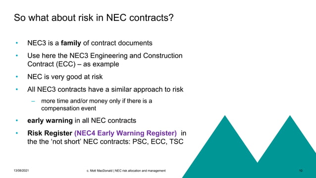 NEC Contracts - The Risk Register/Early Warning Register and risk ...