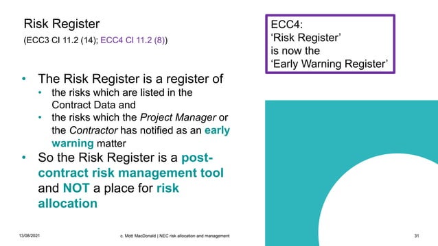 NEC Contracts - The Risk Register/Early Warning Register and risk ...