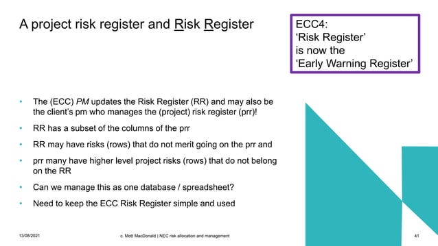 NEC Contracts - The Risk Register/Early Warning Register and risk ...