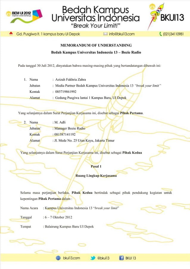 MoU Media Partner bersama Universitas Indonesia | PDF