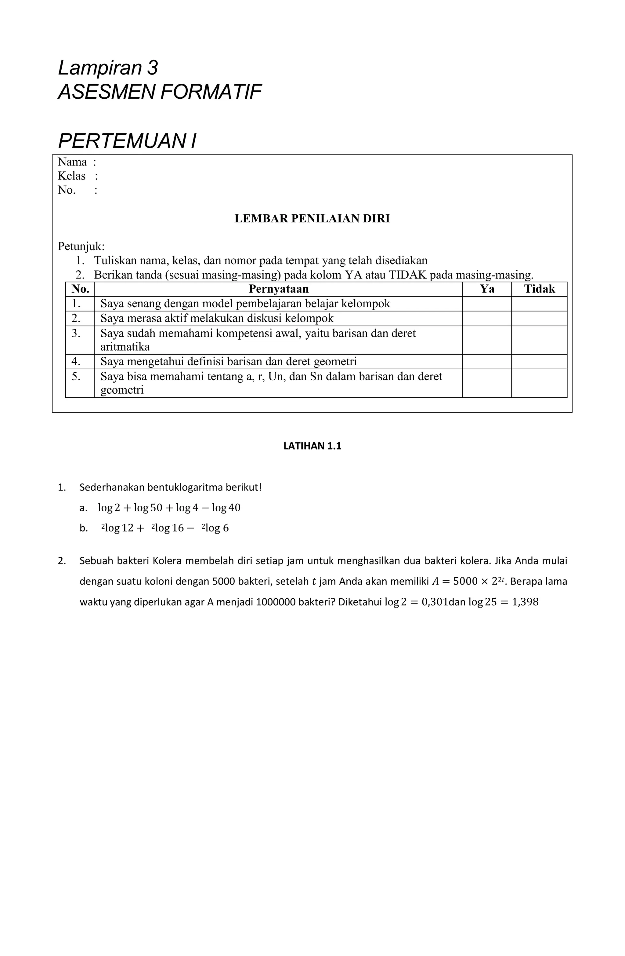 Modul ajar logaritma matematika kelas X SMK | DOCX