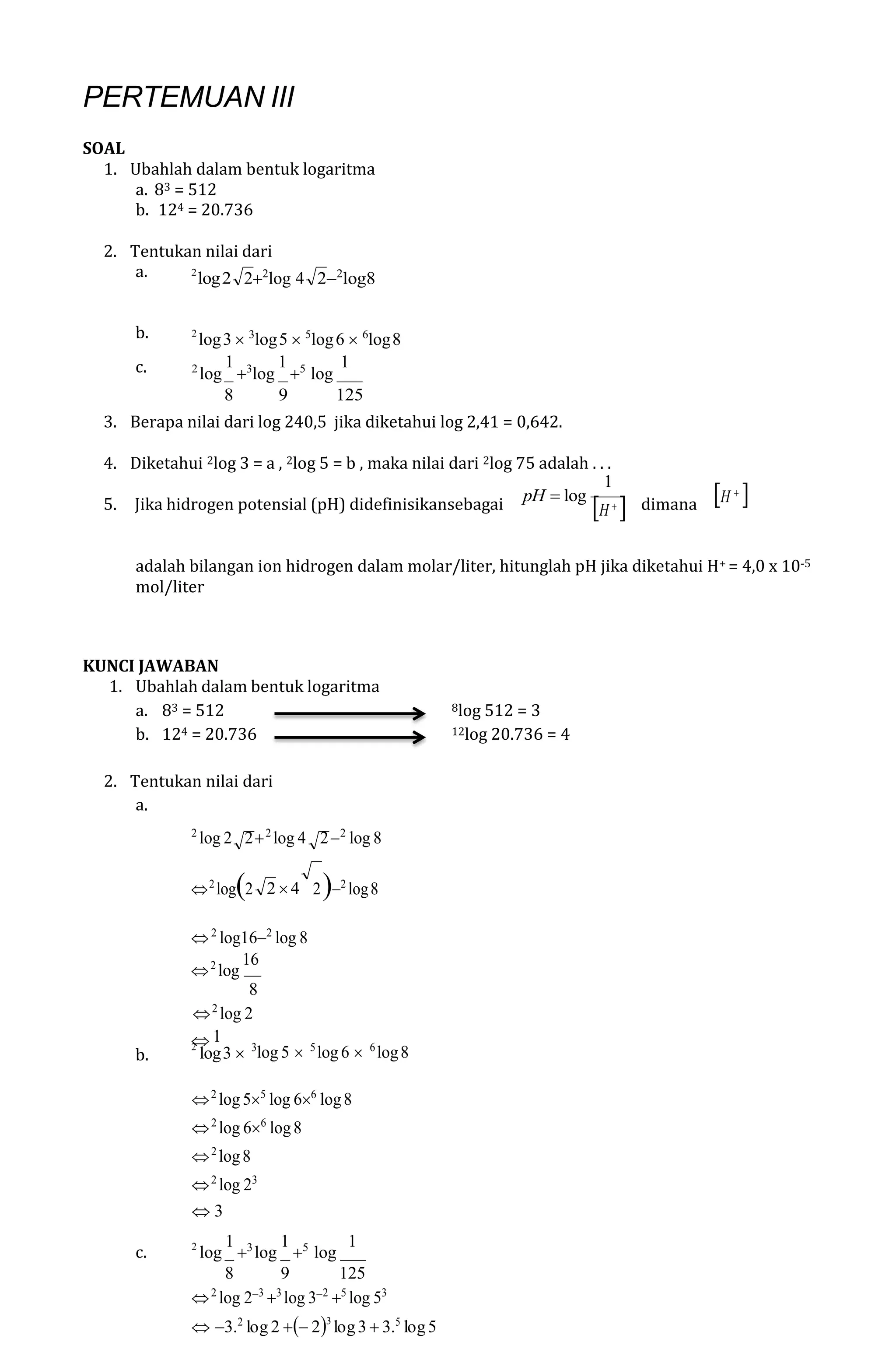 Modul ajar logaritma matematika kelas X SMK | DOCX