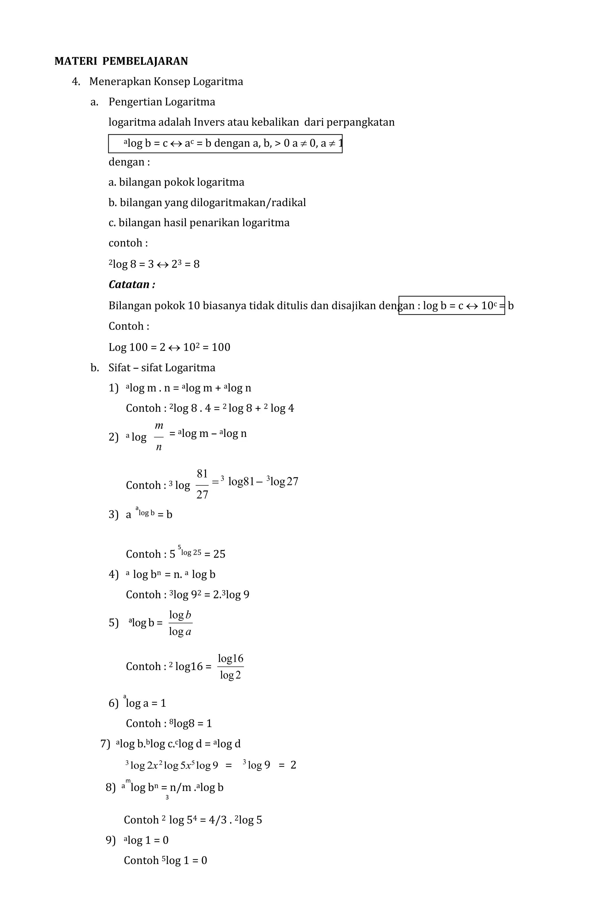 Modul ajar logaritma matematika kelas X SMK | DOCX