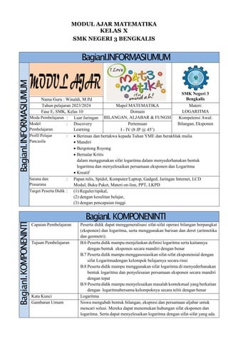 Modul ajar logaritma matematika kelas X SMK | DOCX