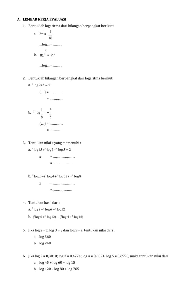 Modul ajar logaritma matematika kelas X SMK | DOCX