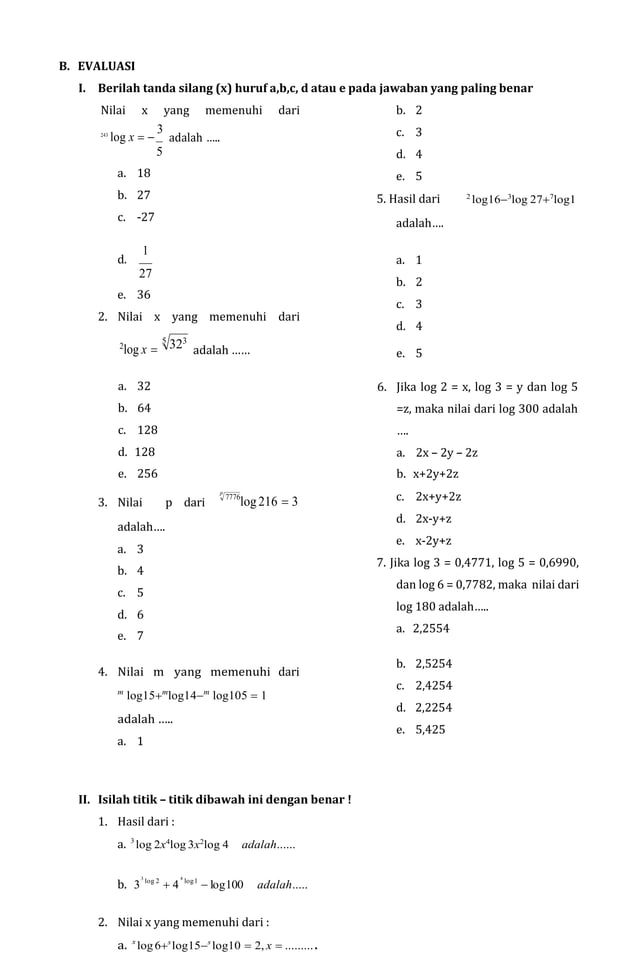 Modul ajar logaritma matematika kelas X SMK | DOCX