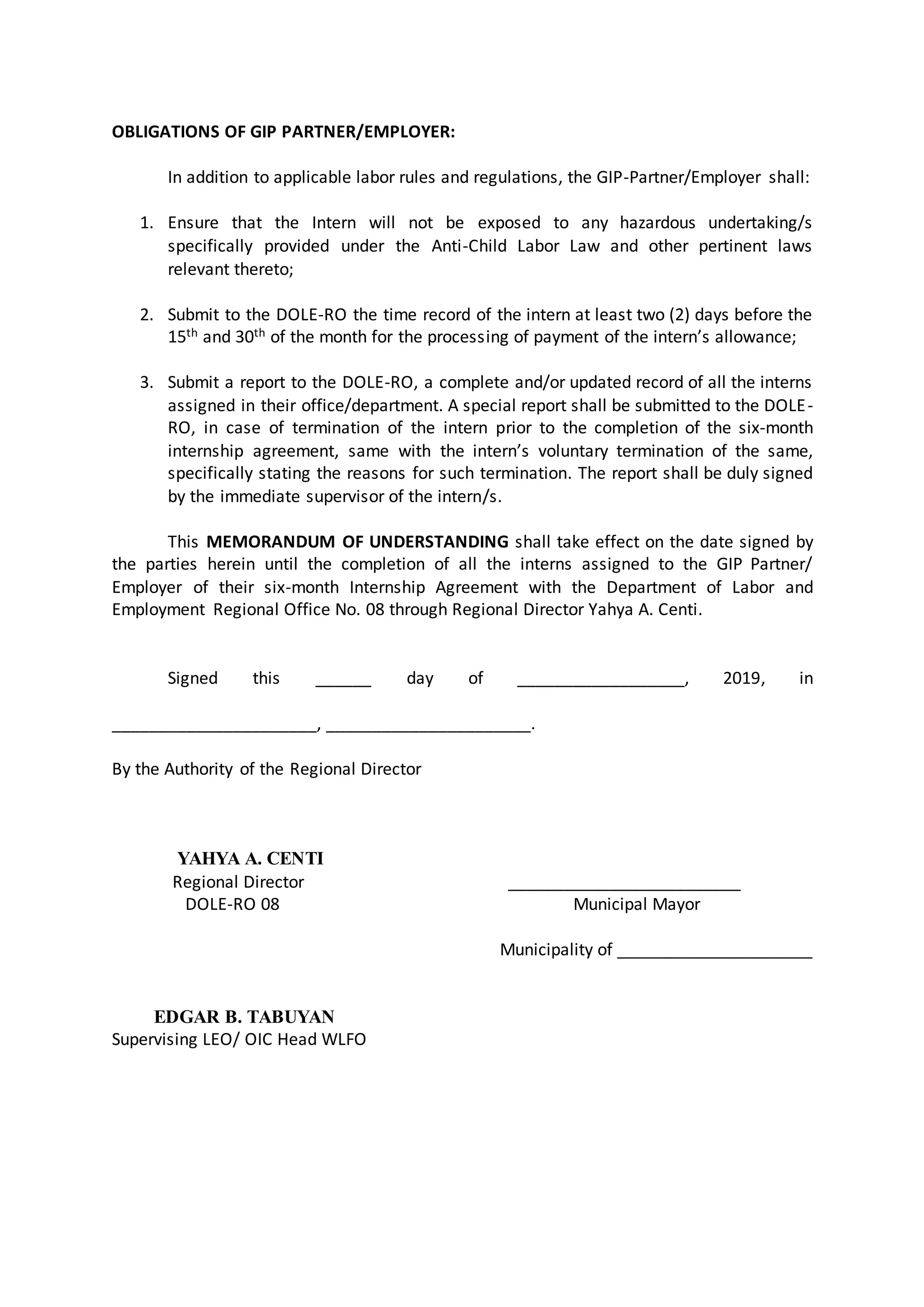 GIP Memorandum of agreement | DOCX